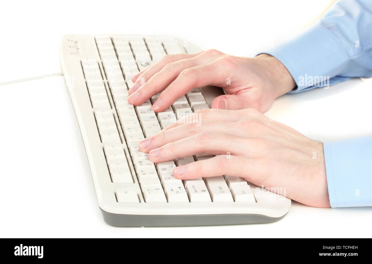 male hands typing on the keyboard isolated on white Stock Photo - Alamy