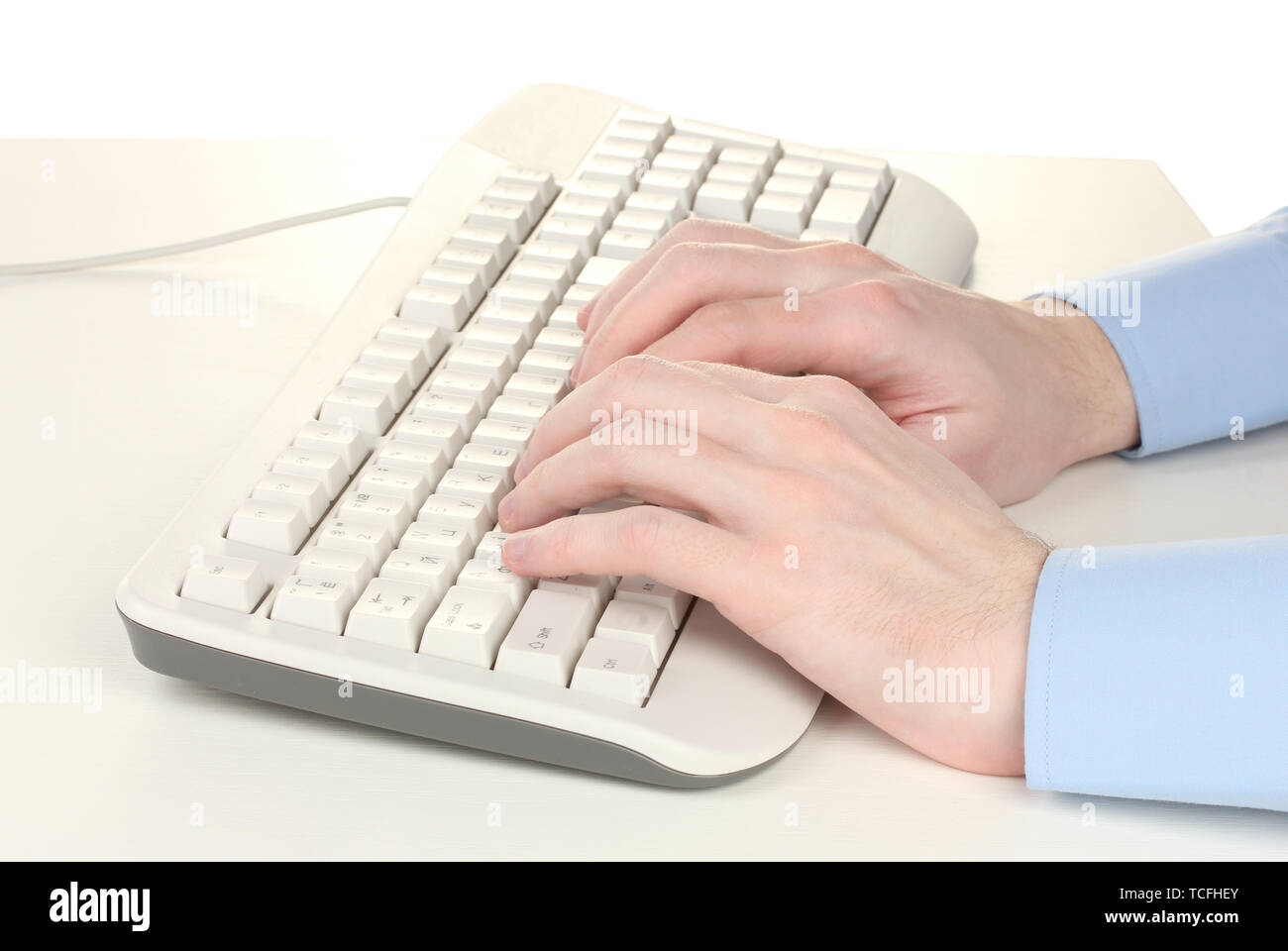 male hands typing on the keyboard isolated on white Stock Photo - Alamy