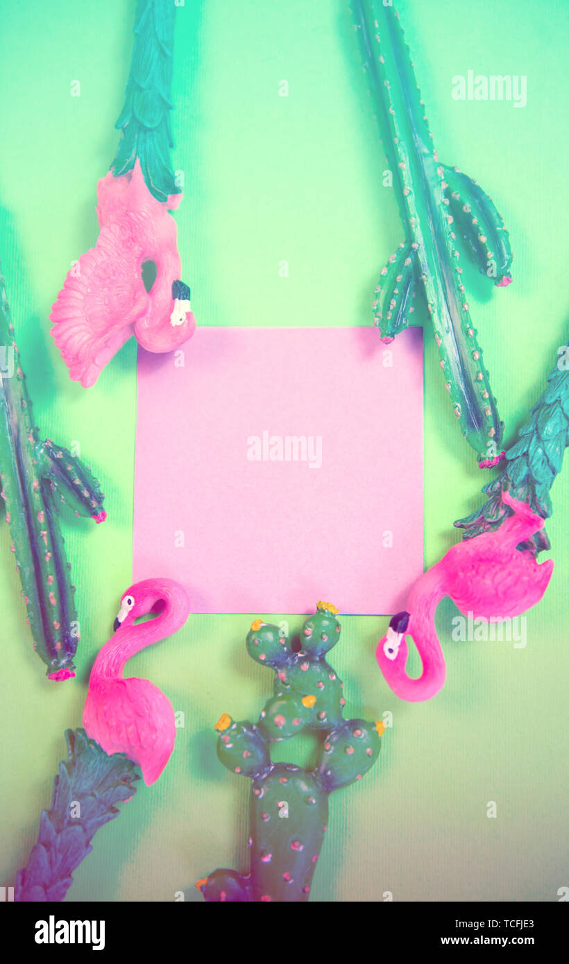 flamingo on vibrant colors background top view Stock Photo - Alamy