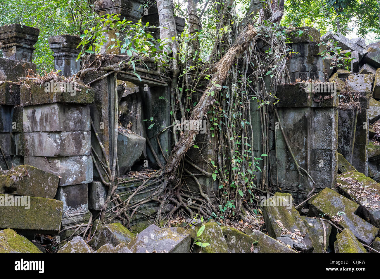 Ruins of ancient Beng Mealea Temple over jungle, Cambodia. Beng Mealea ...
