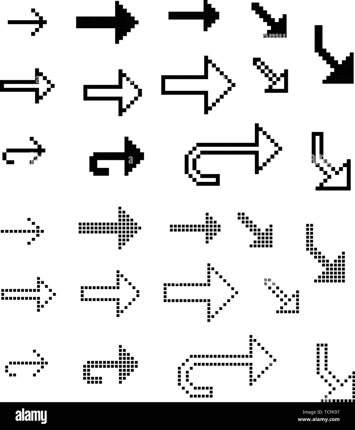 Set of 26 style vector black and white pixel art arrows Stock Vector ...
