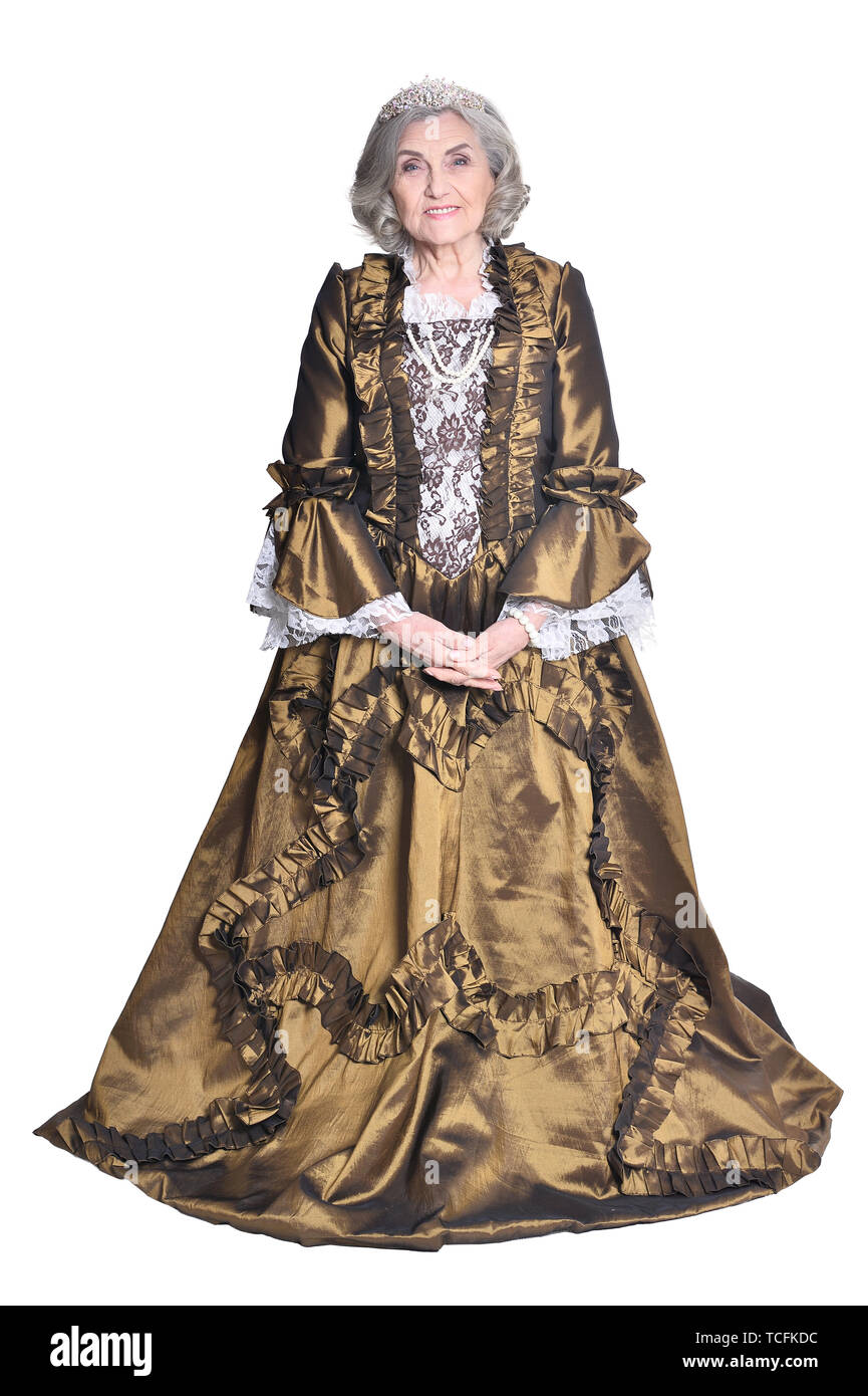 Portrait of beautiful senior woman Queen isolated on white Stock Photo ...