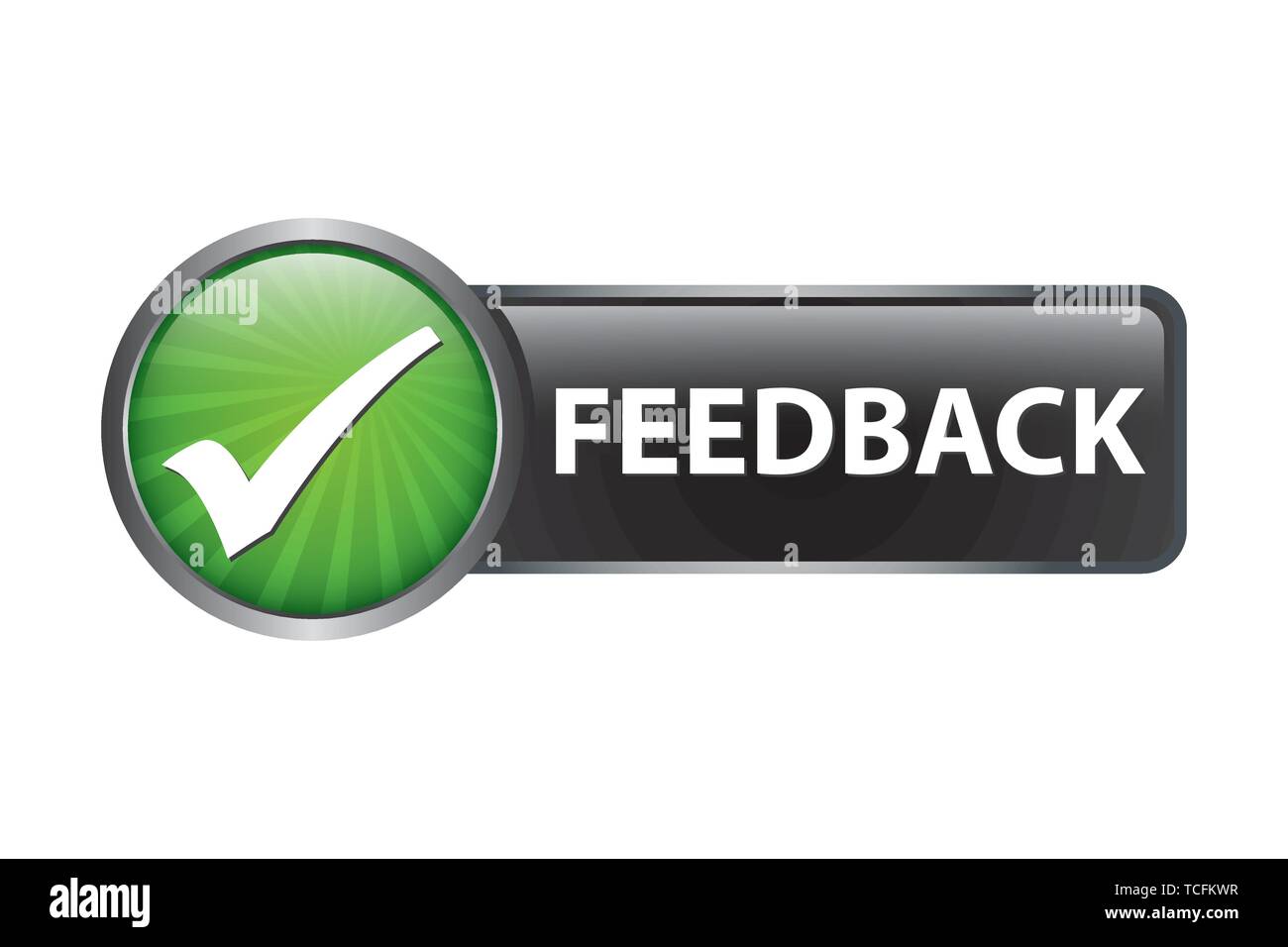 Green modern Feedback vector label button with check mark icon Stock ...