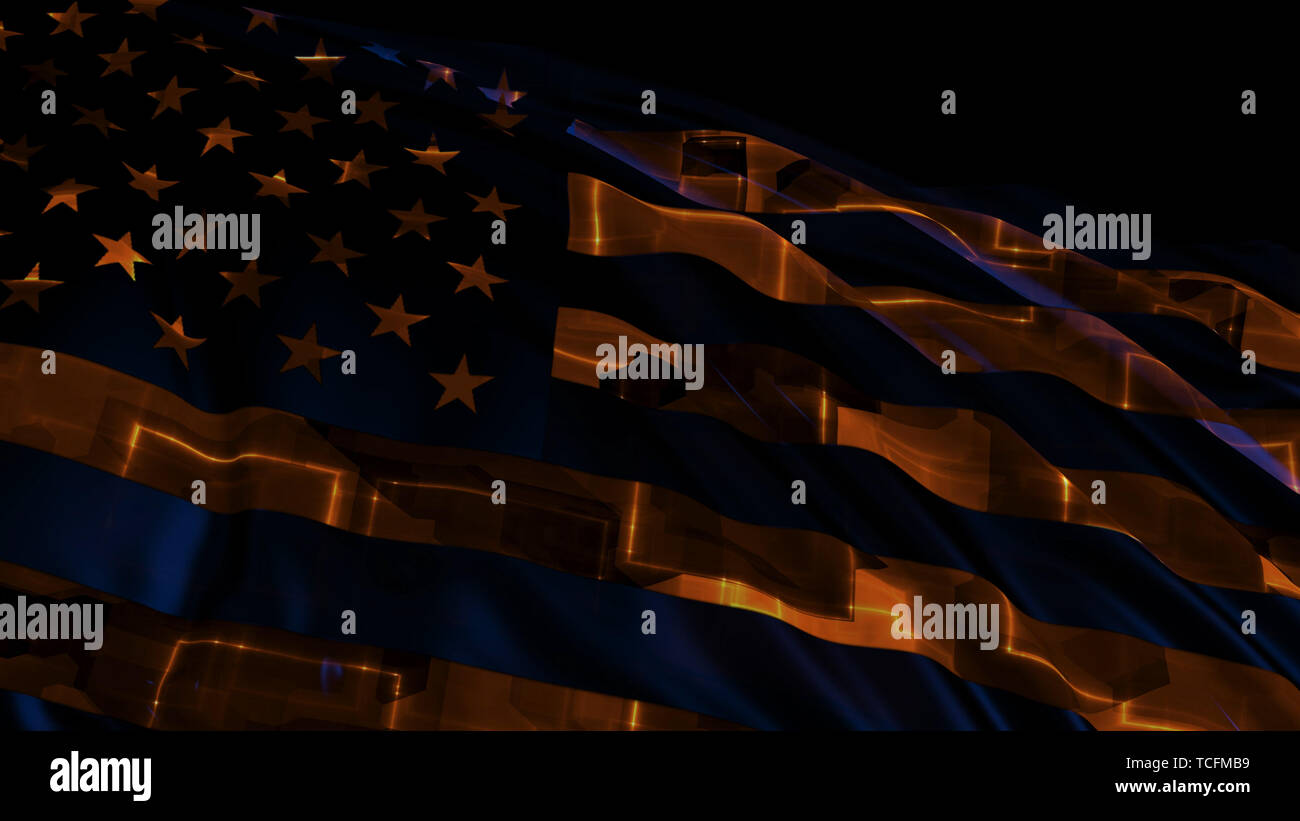 3d rendering of american flag made in cyber style. The flag develops ...