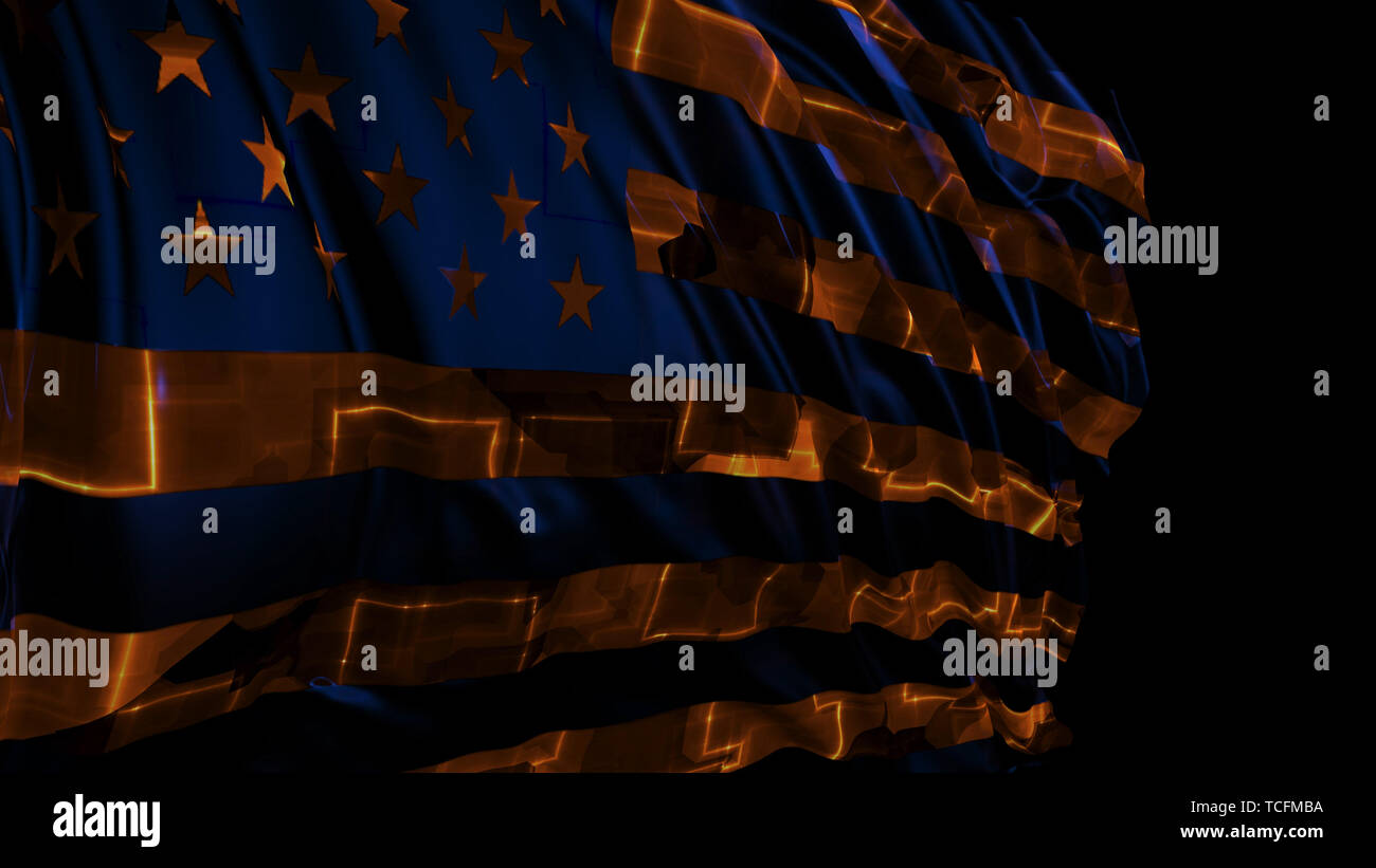 3d rendering of american flag made in cyber style. The flag develops ...