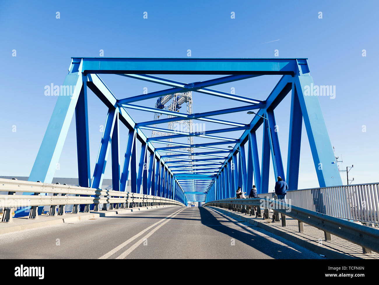 modern bridge construction and road going through the bridge Stock ...