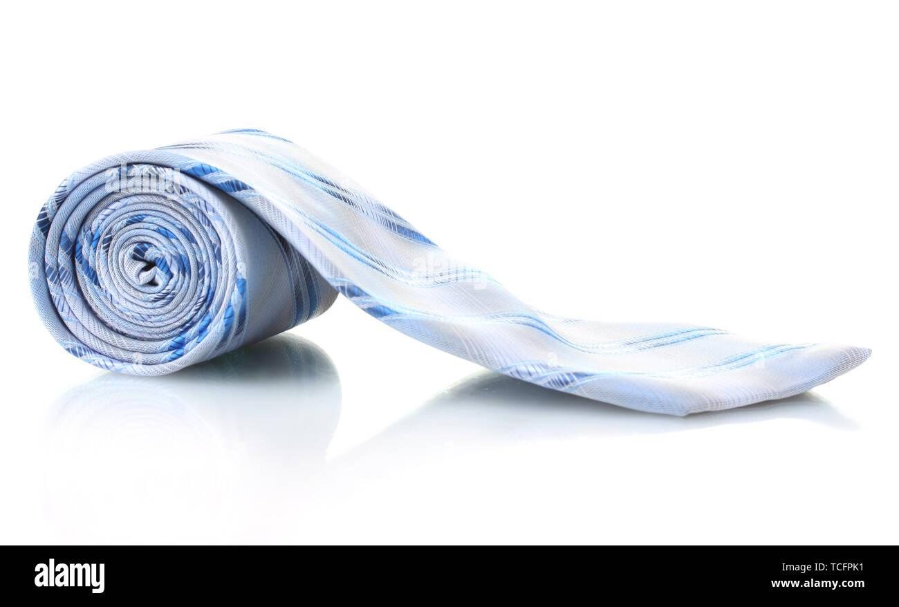 Blue rolled tie isolated on white Stock Photo - Alamy