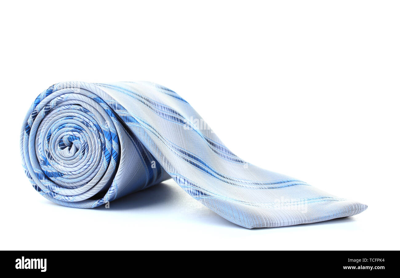 Blue rolled tie isolated on white Stock Photo - Alamy