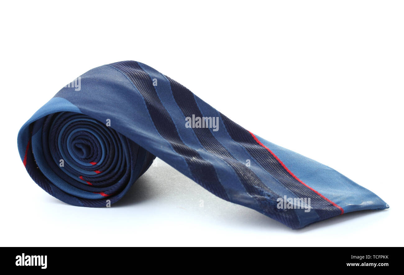 Blue rolled tie isolated on white Stock Photo - Alamy