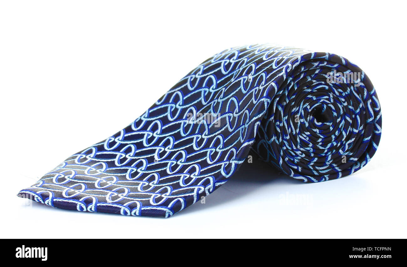 Blue rolled tie isolated on white Stock Photo - Alamy