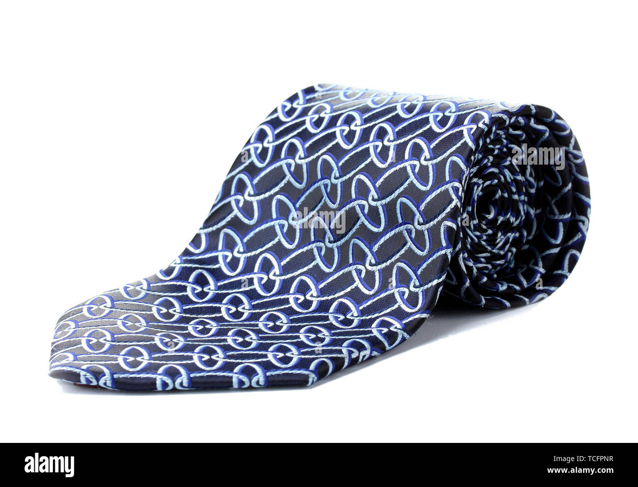 Blue rolled tie isolated on white Stock Photo - Alamy