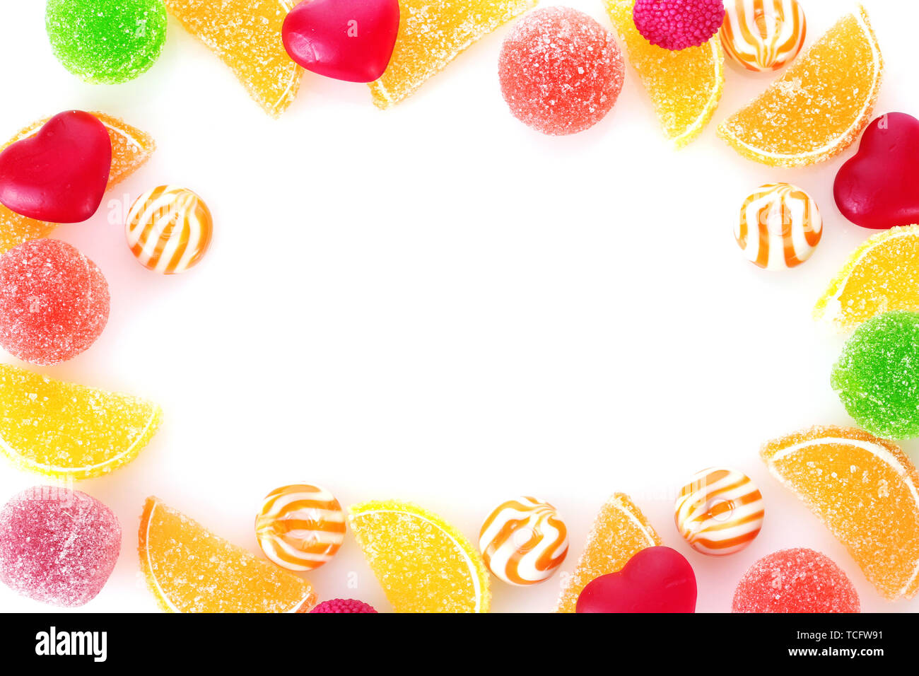 frame of colorful jelly candies isolated on white Stock Photo - Alamy