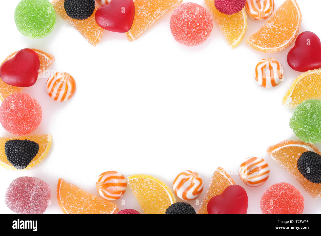frame of colorful jelly candies isolated on white Stock Photo - Alamy