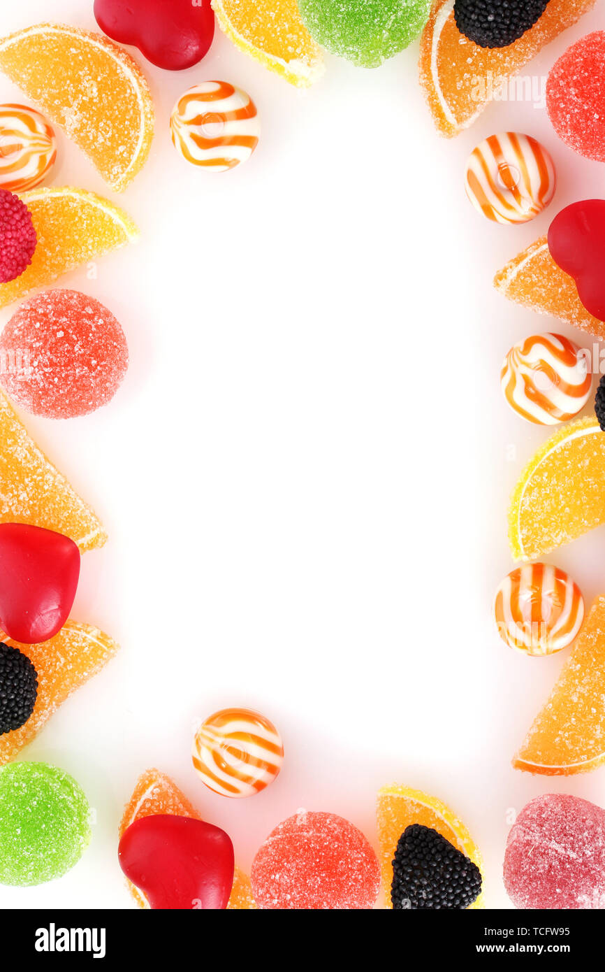 frame of colorful jelly candies isolated on white Stock Photo - Alamy