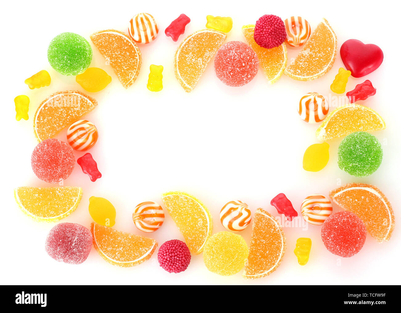 frame of colorful jelly candies isolated on white Stock Photo - Alamy
