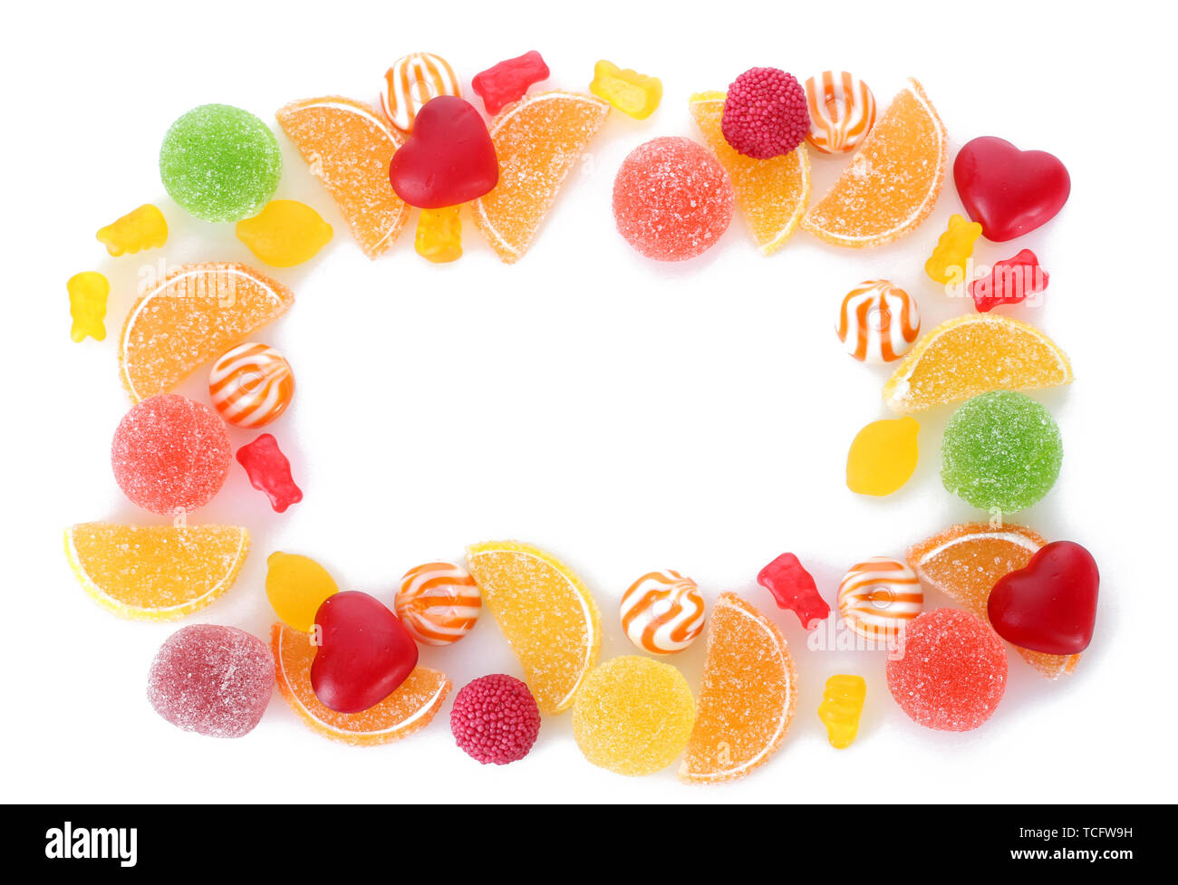 frame of colorful jelly candies isolated on white Stock Photo - Alamy