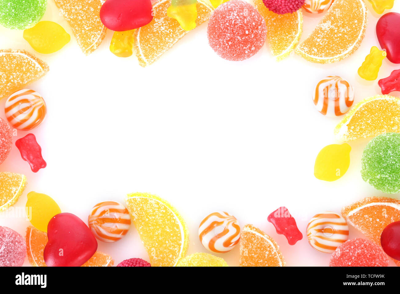 frame of colorful jelly candies isolated on white Stock Photo - Alamy