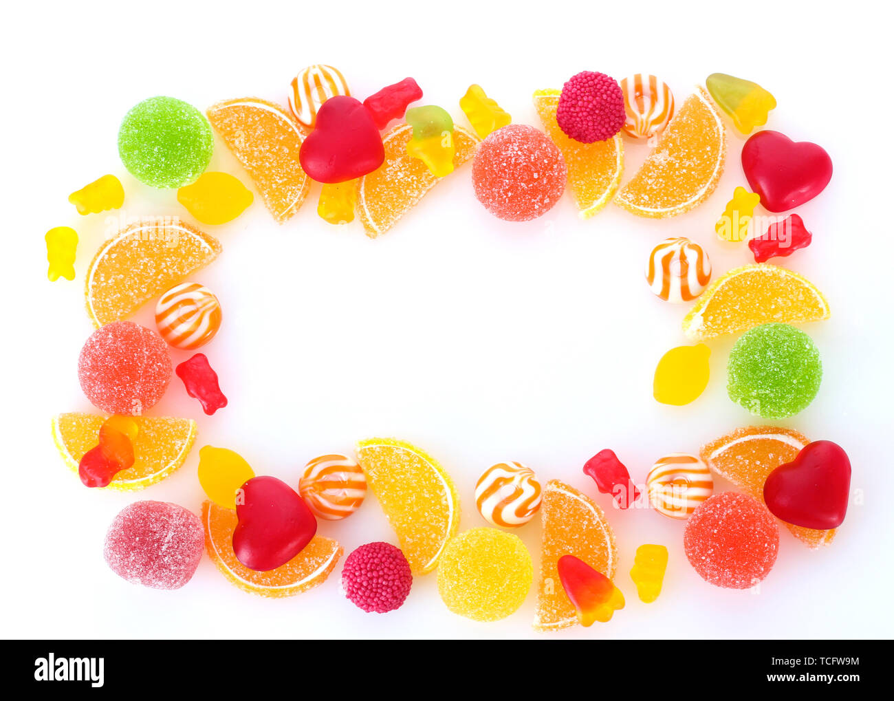 frame of colorful jelly candies isolated on white Stock Photo - Alamy