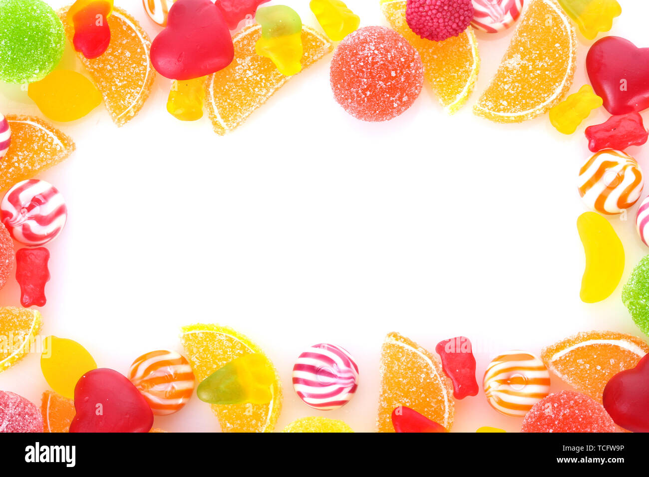 frame of colorful jelly candies isolated on white Stock Photo - Alamy