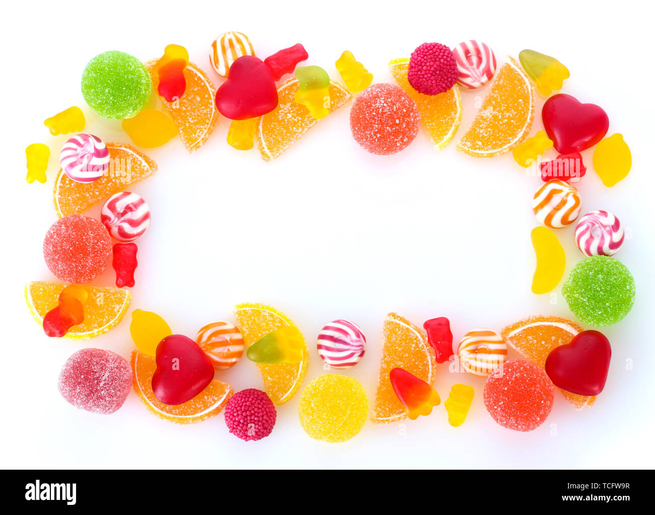 frame of colorful jelly candies isolated on white Stock Photo - Alamy