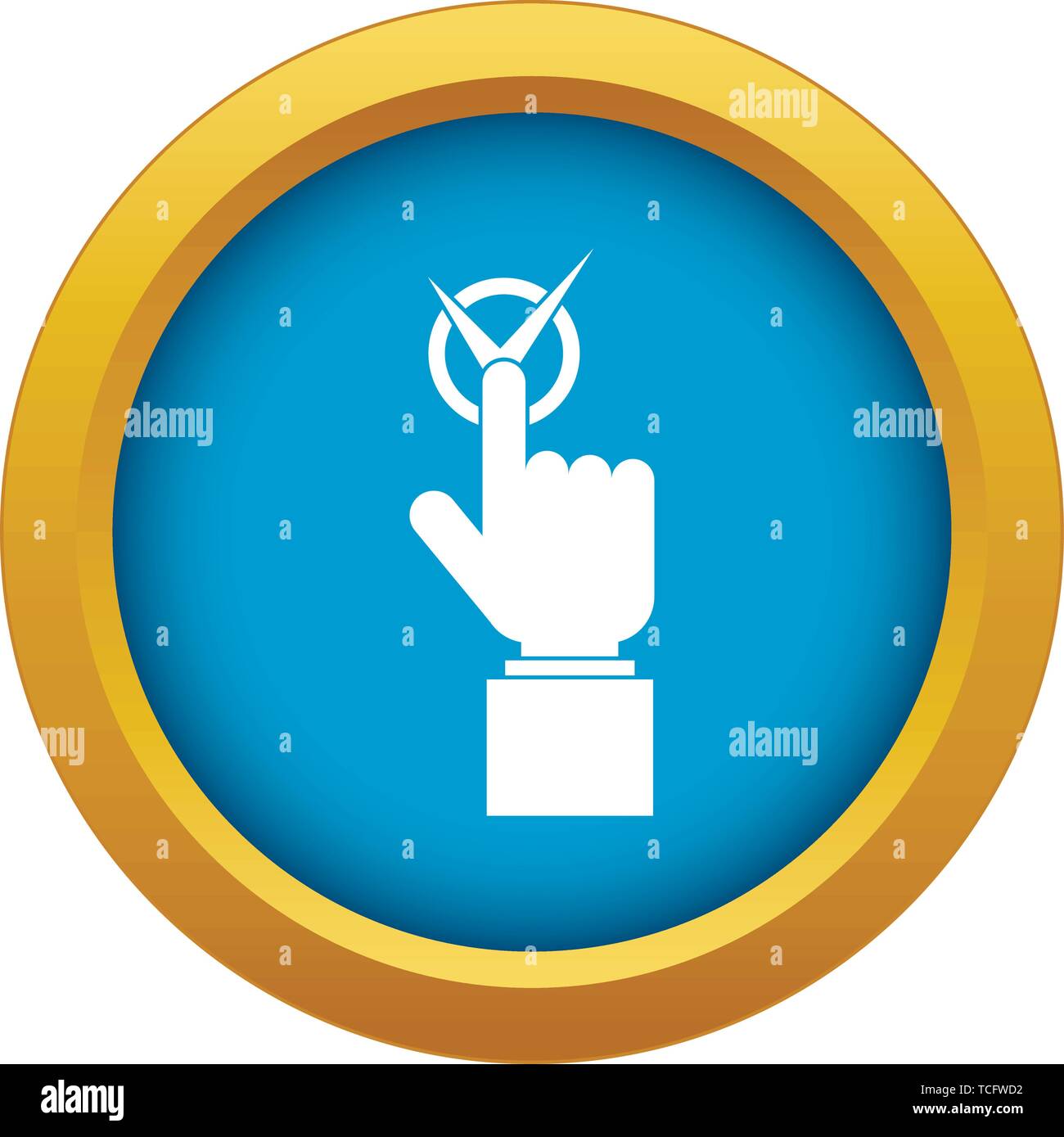 Hand finger pressing button with tick icon blue vector isolated Stock ...