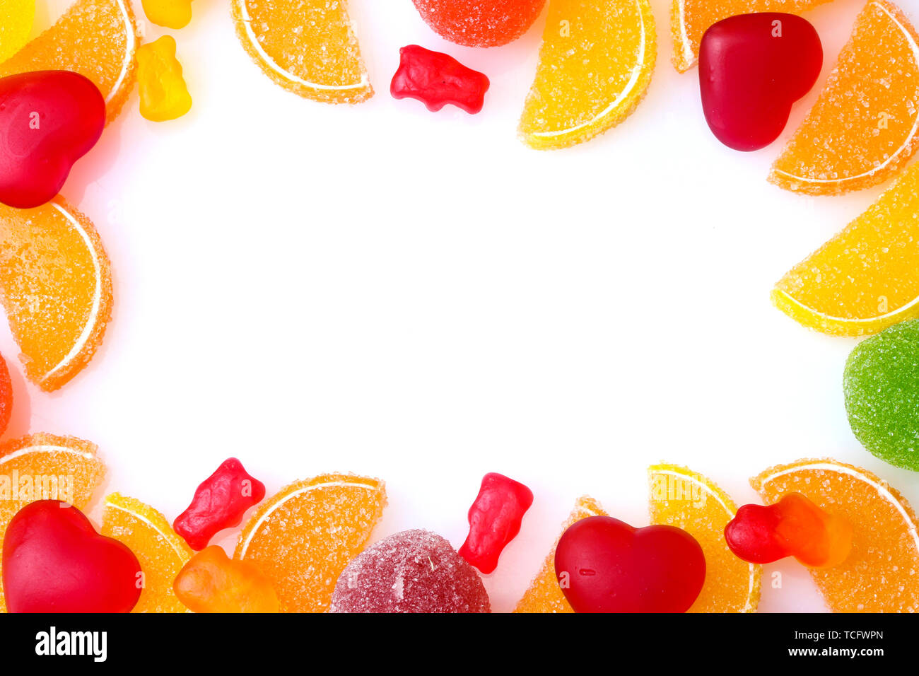 frame of colorful jelly candies isolated on white Stock Photo - Alamy