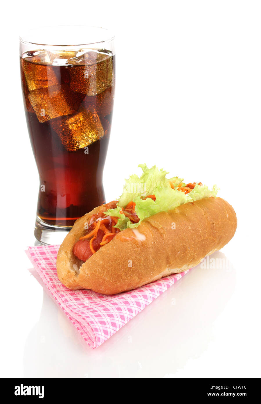 Appetizing hot dog and cola isolated on white Stock Photo - Alamy