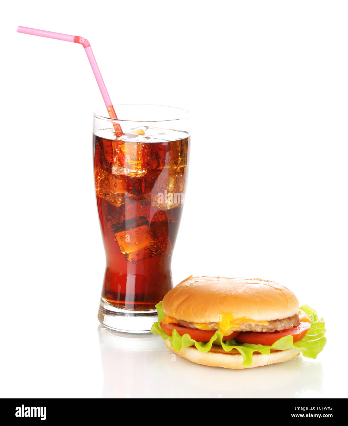 Tasty cheeseburger and cola isolated on white Stock Photo - Alamy