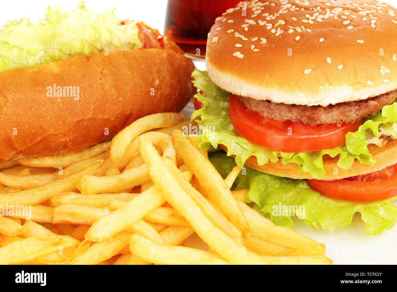 Fast food close-up isolated on white Stock Photo - Alamy