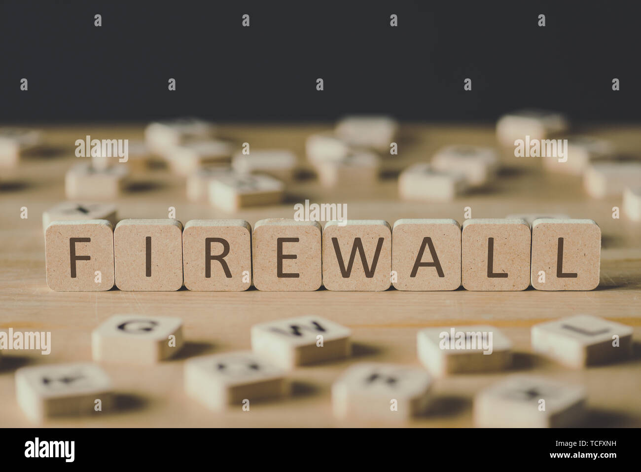 selective focus of firewall inscription on cubes surrounded by blocks ...