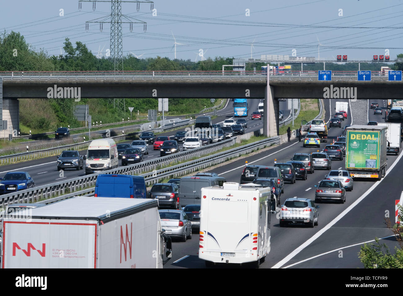 Hanover, Germany. 07th June, 2019. Vehicles are stuck in traffic jams ...