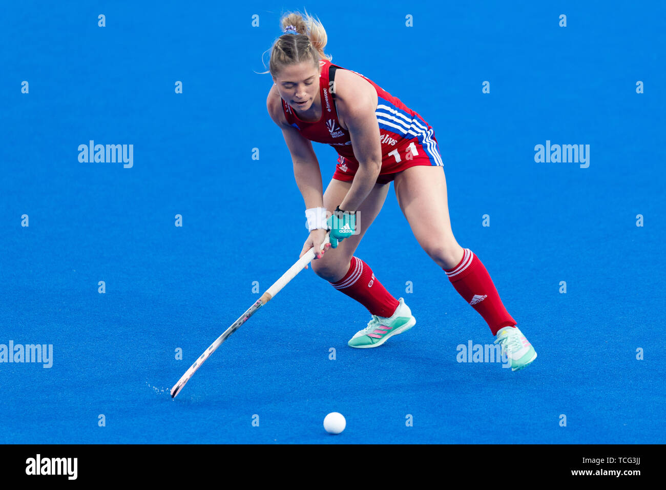 London, UK. 07th Jun, 2019. Suzy Petty of Wimbledon (GBR) in action ...
