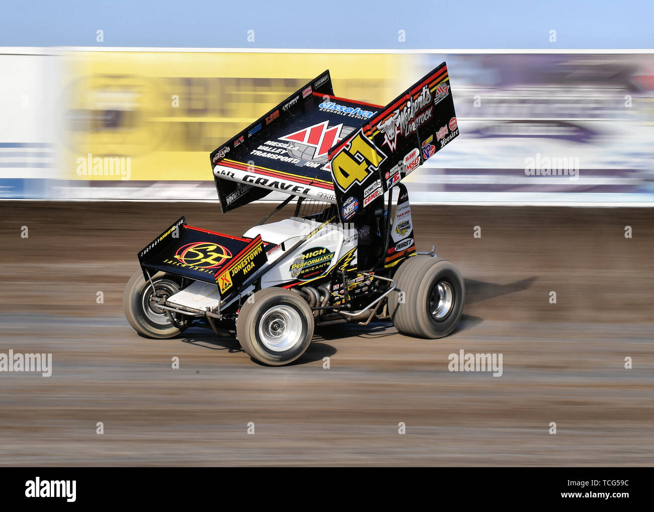 North Dakota, USA. 07th June, 2019. David Gravel (41) races in a heat ...