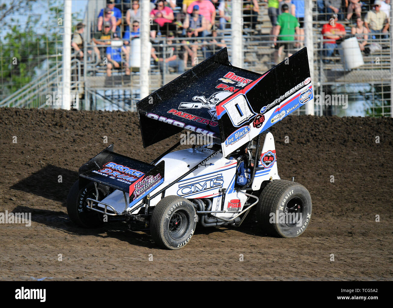 North Dakota, USA. 07th June, 2019. Nick Omdahl (0) races in a heat ...