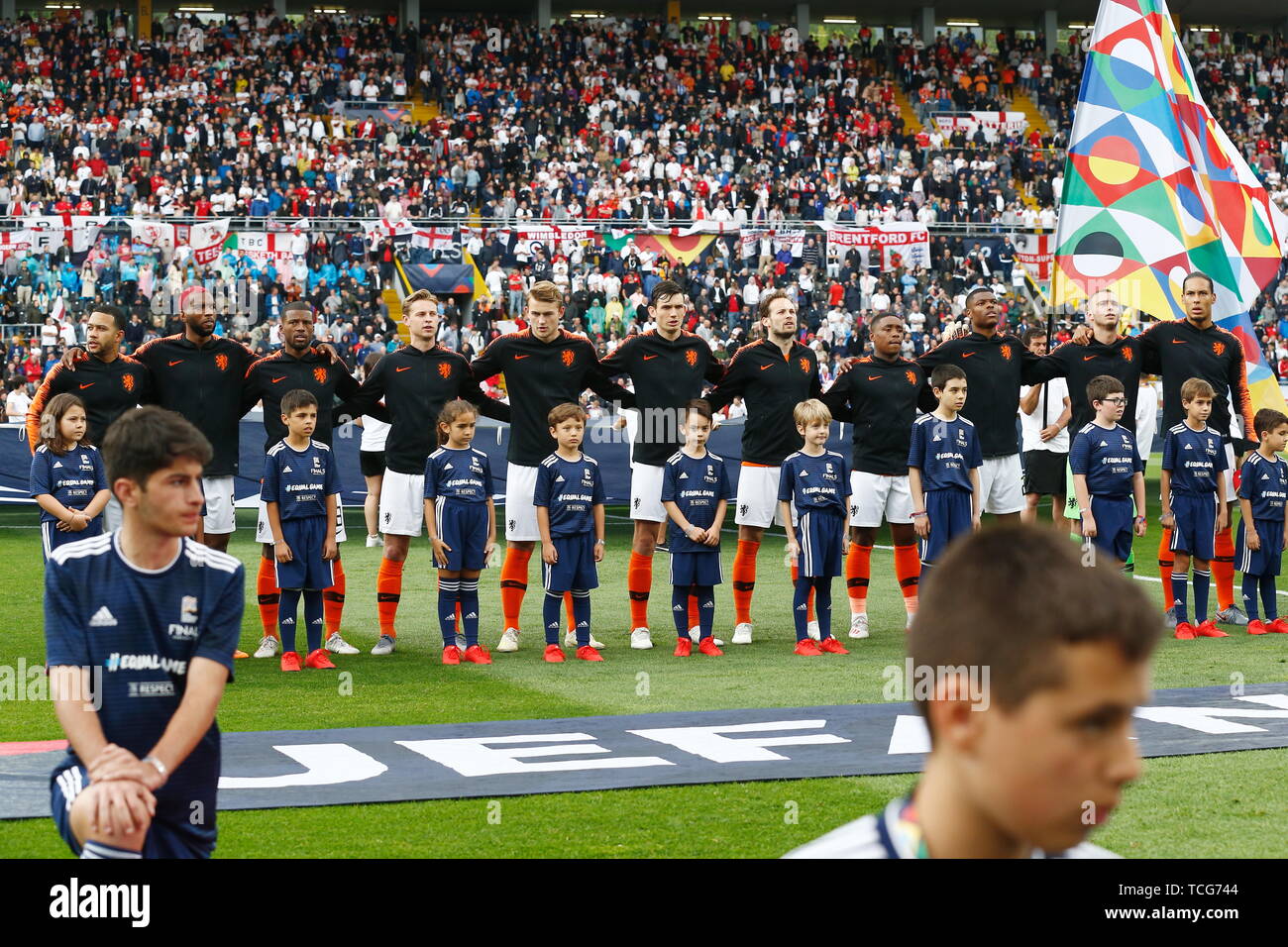 Guimaraes, Portugal. 6th June, 2019. Netherlands team group line-up ...