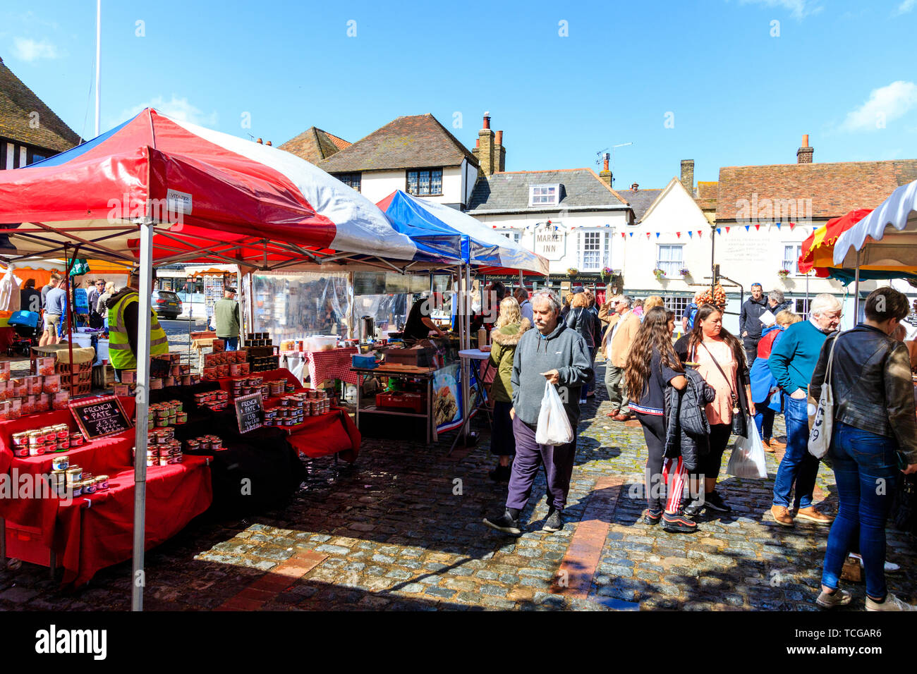Le Weekend event French market at Sandwich, England. Market stalls set ...