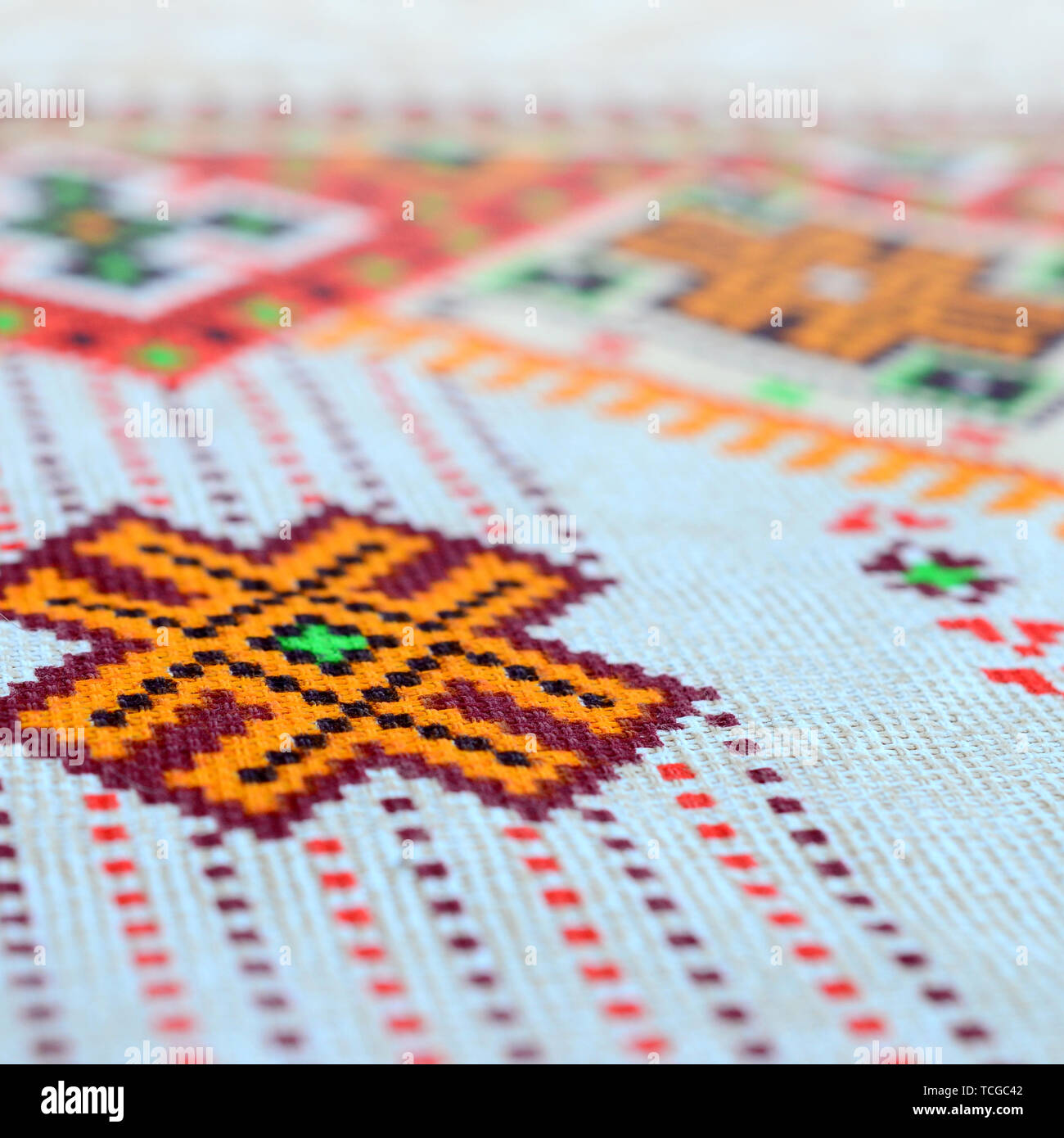 Traditional Ukrainian folk art knitted embroidery pattern on textile ...