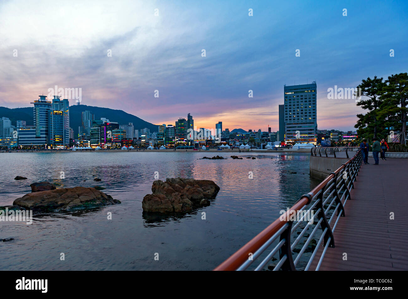 Busan, South Korea - April 2019: Beachfront promenade along Gwangalli ...
