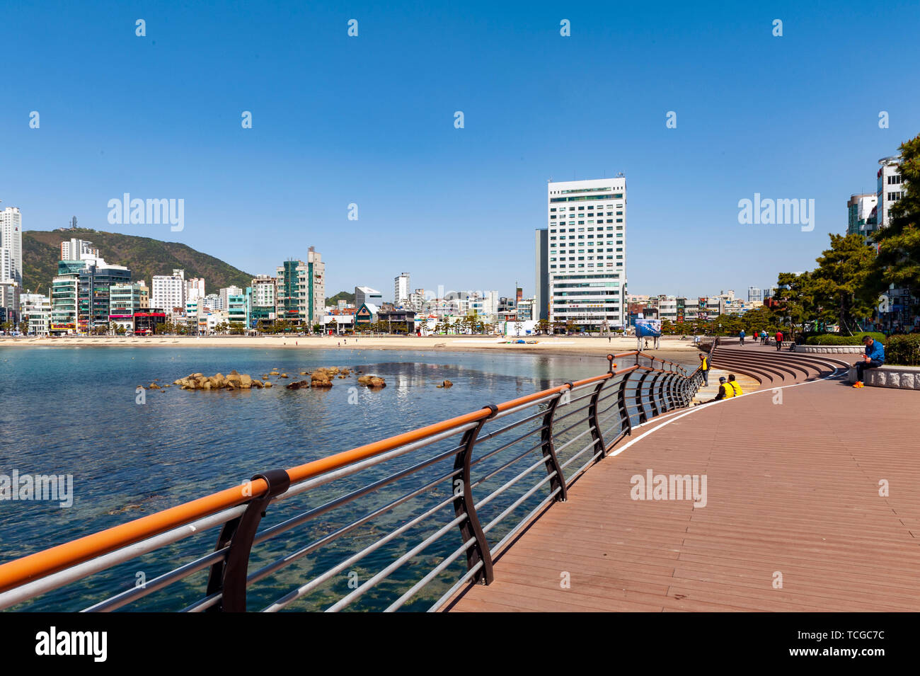 Busan, South Korea - April 2019: Beachfront promenade along Gwangalli ...