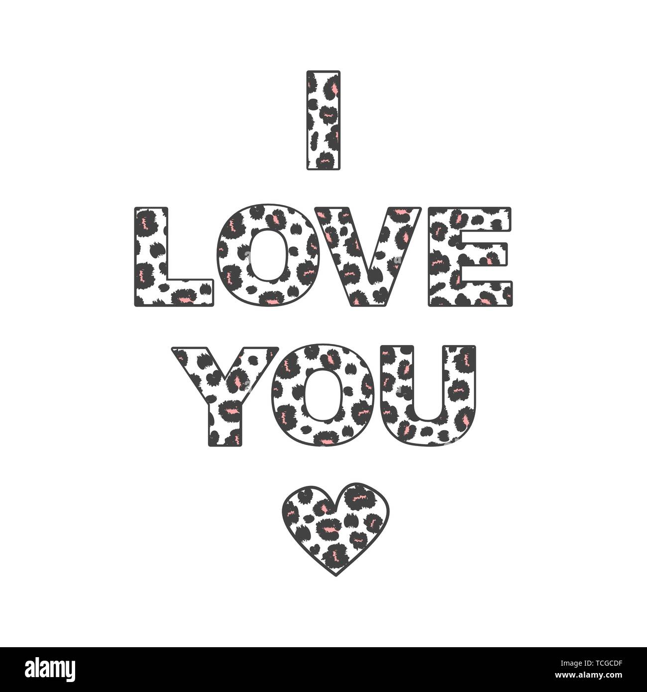 cute i love you with leopard print inscription letters vector ...