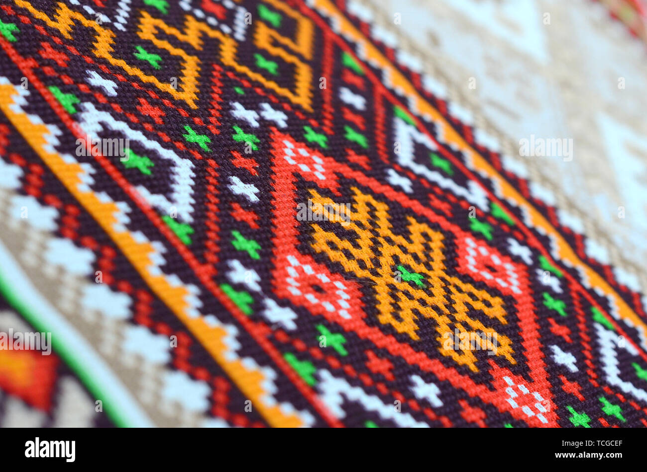 Traditional Ukrainian folk art knitted embroidery pattern on textile ...