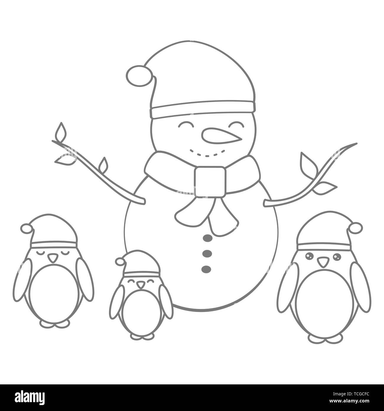 Cartoon penguin animal outline Black and White Stock Photos & Images ...