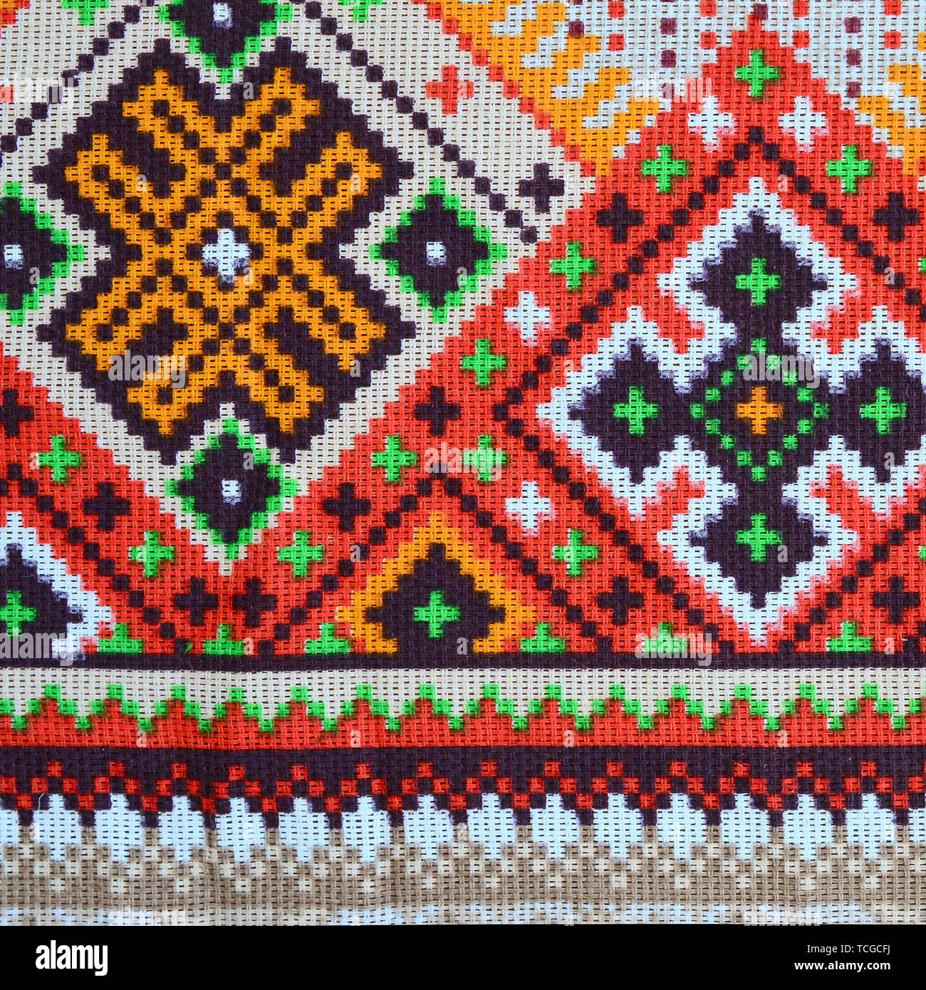 Traditional Ukrainian folk art knitted embroidery pattern on textile ...
