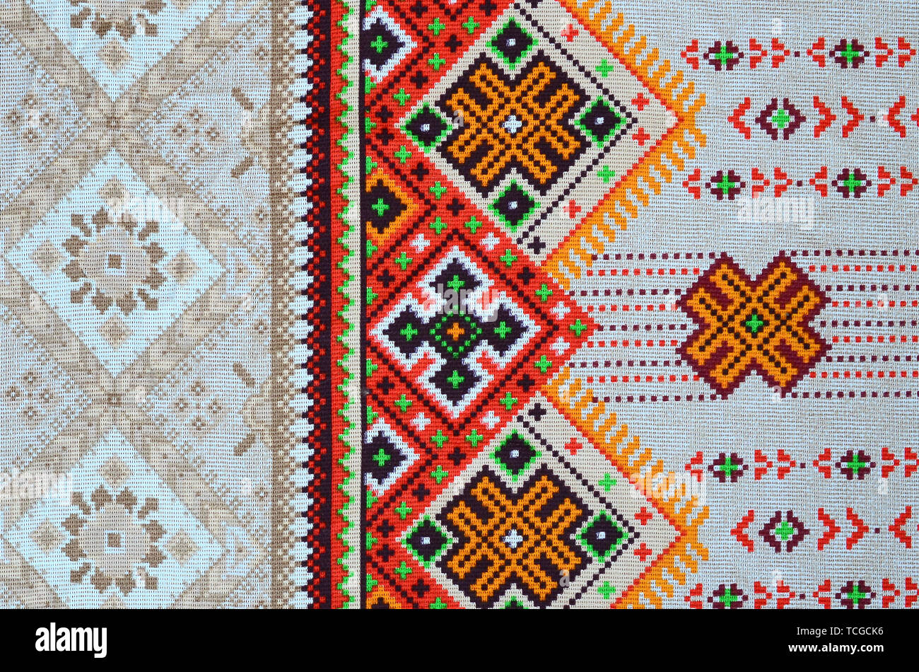 Traditional Ukrainian folk art knitted embroidery pattern on textile ...