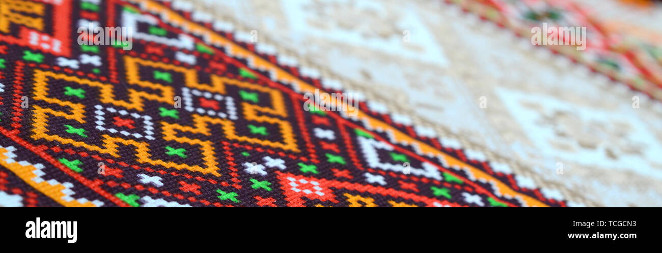 Traditional Ukrainian folk art knitted embroidery pattern on textile ...
