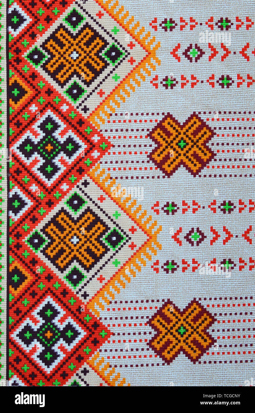 Traditional Ukrainian folk art knitted embroidery pattern on textile ...