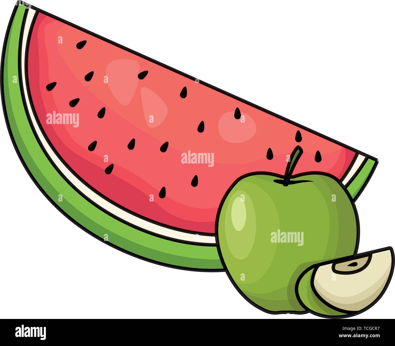 Watermelon and apples sliced cartoon Stock Vector Image & Art - Alamy