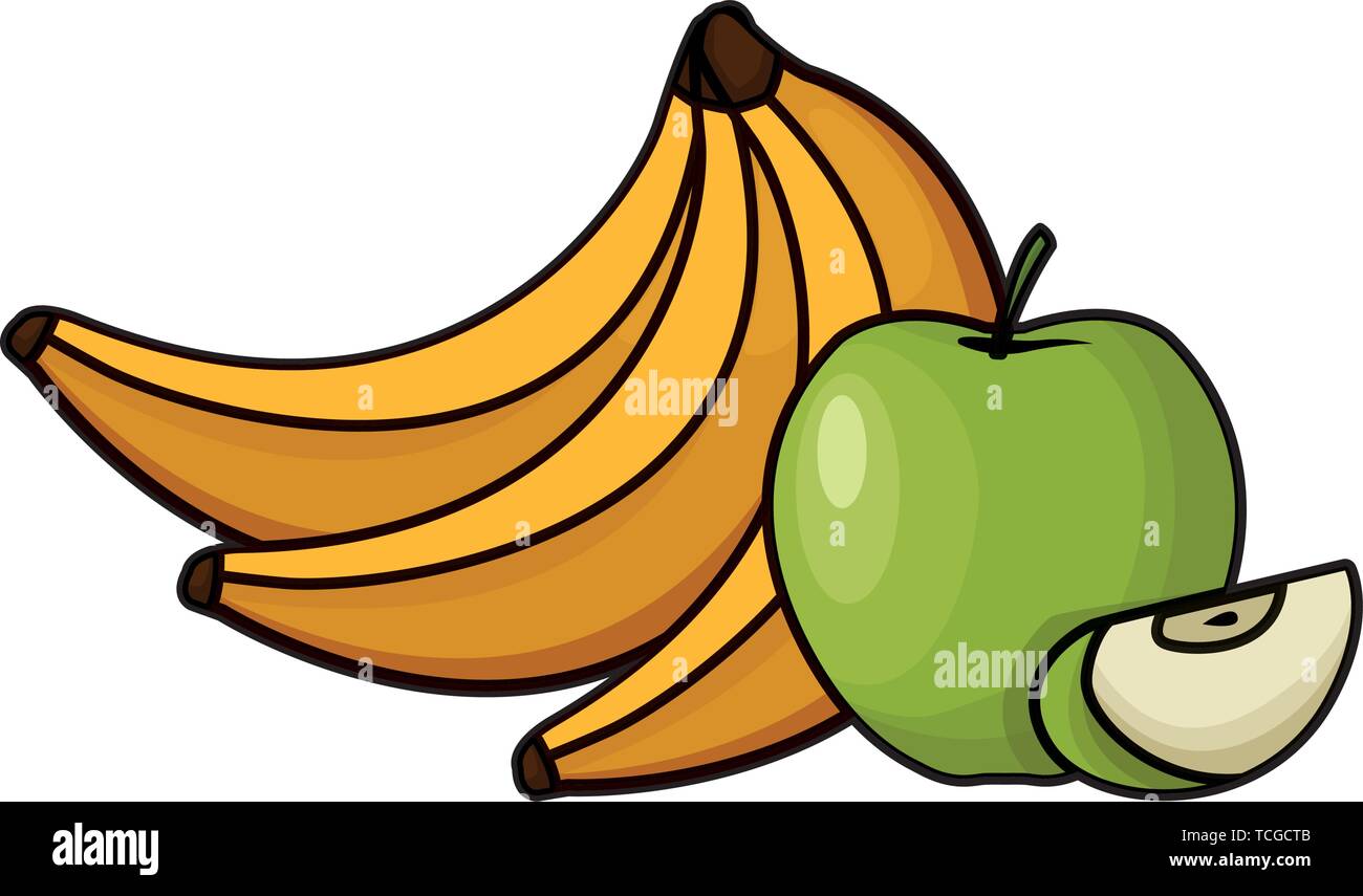 Bananas and apples sliced cartoon Stock Vector Image & Art - Alamy