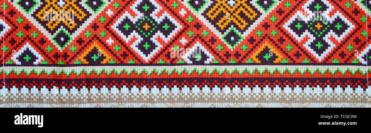 Traditional Ukrainian folk art knitted embroidery pattern on textile ...