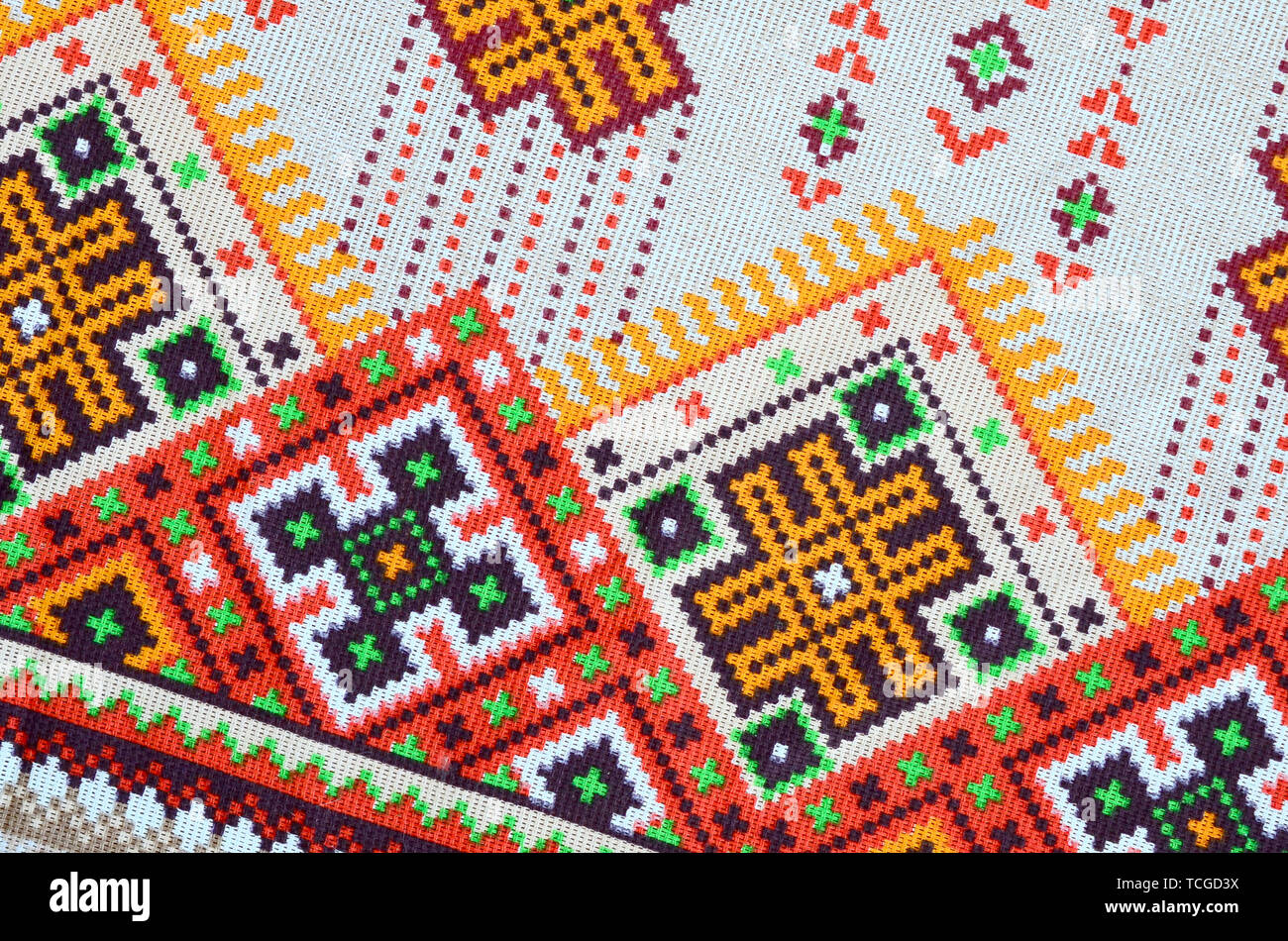 Traditional Ukrainian folk art knitted embroidery pattern on textile ...